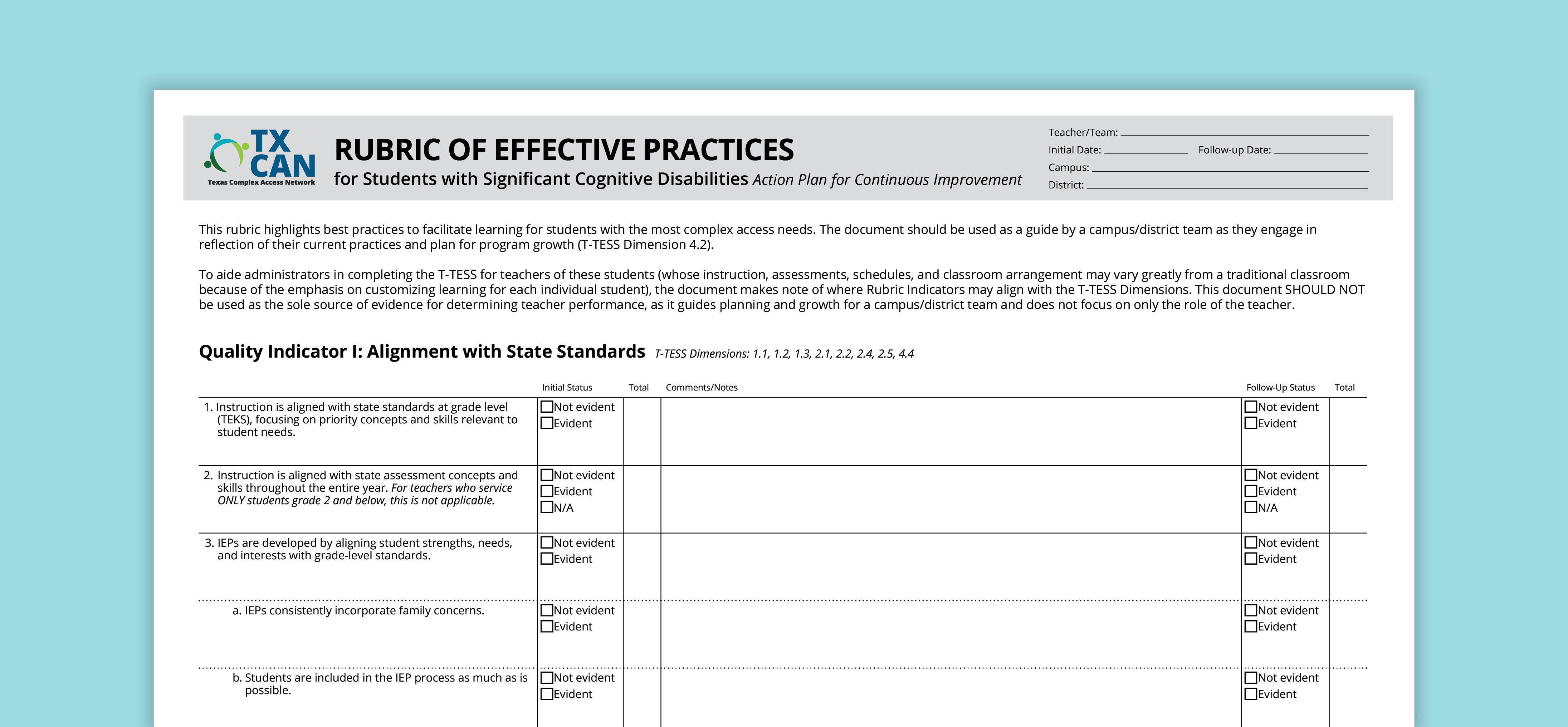 Rubric of Effective Practices for Students with Complex Access Needs ...