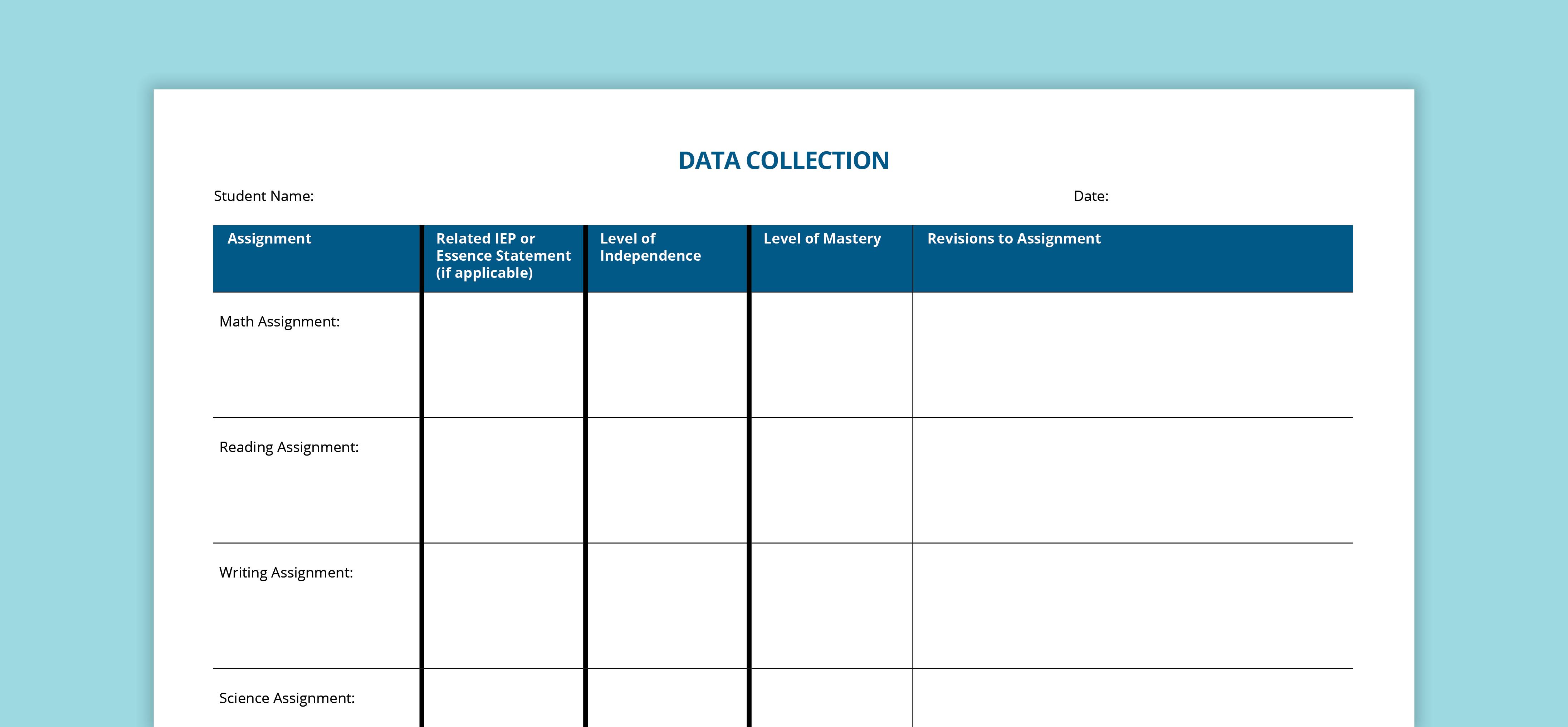 Sample Data Collection Tool for Students with Complex Access Needs ...