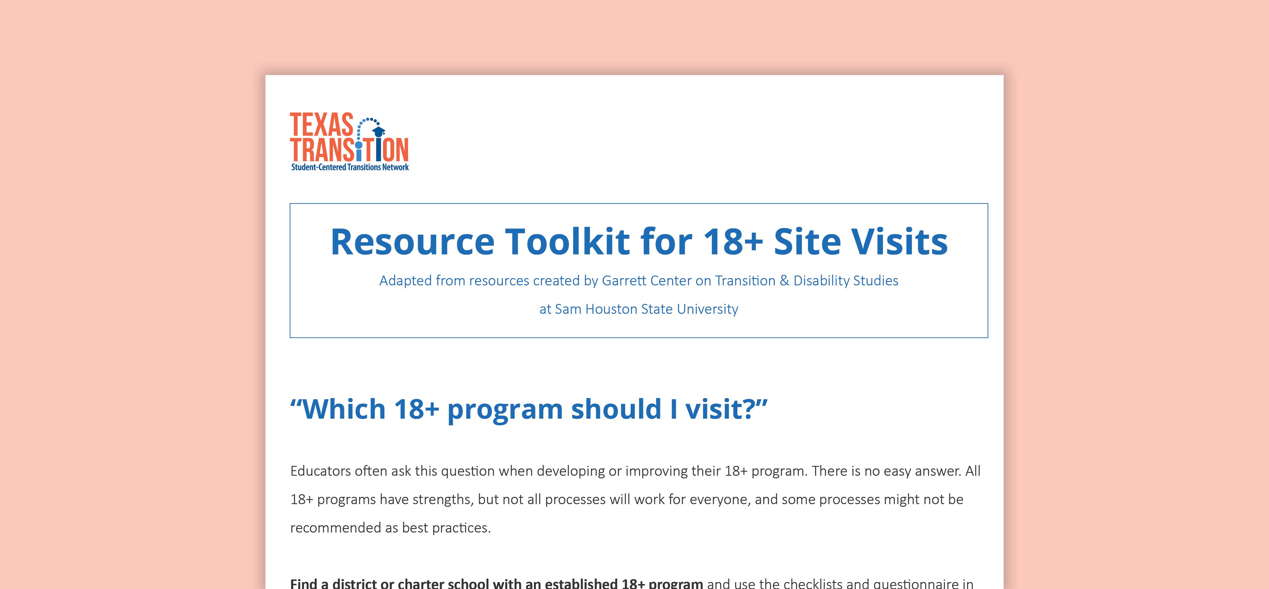 Resource Toolkit for 18+ Site Visits | Texas SPED Support